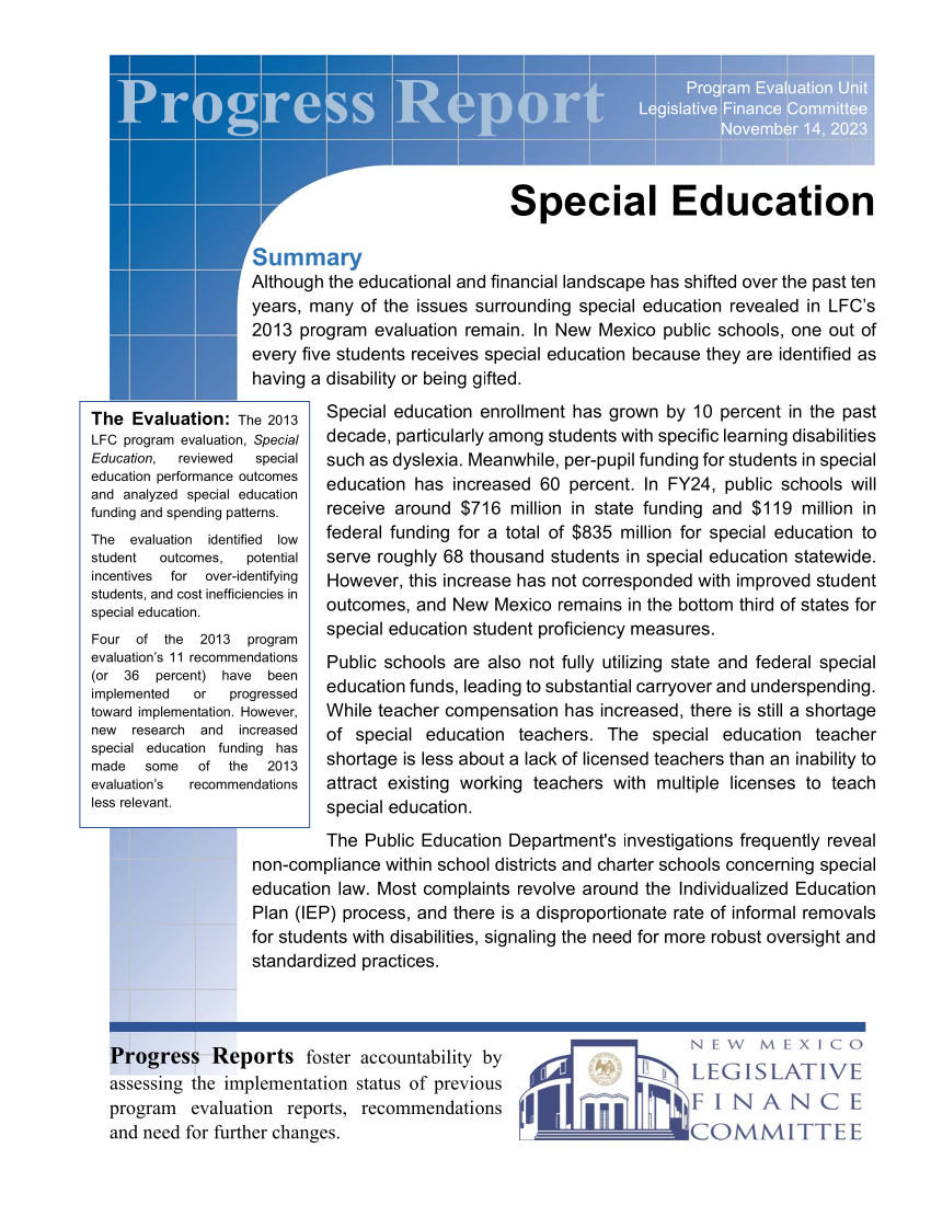 LFC Program Evaluation Unit Reports - New Mexico Legislature